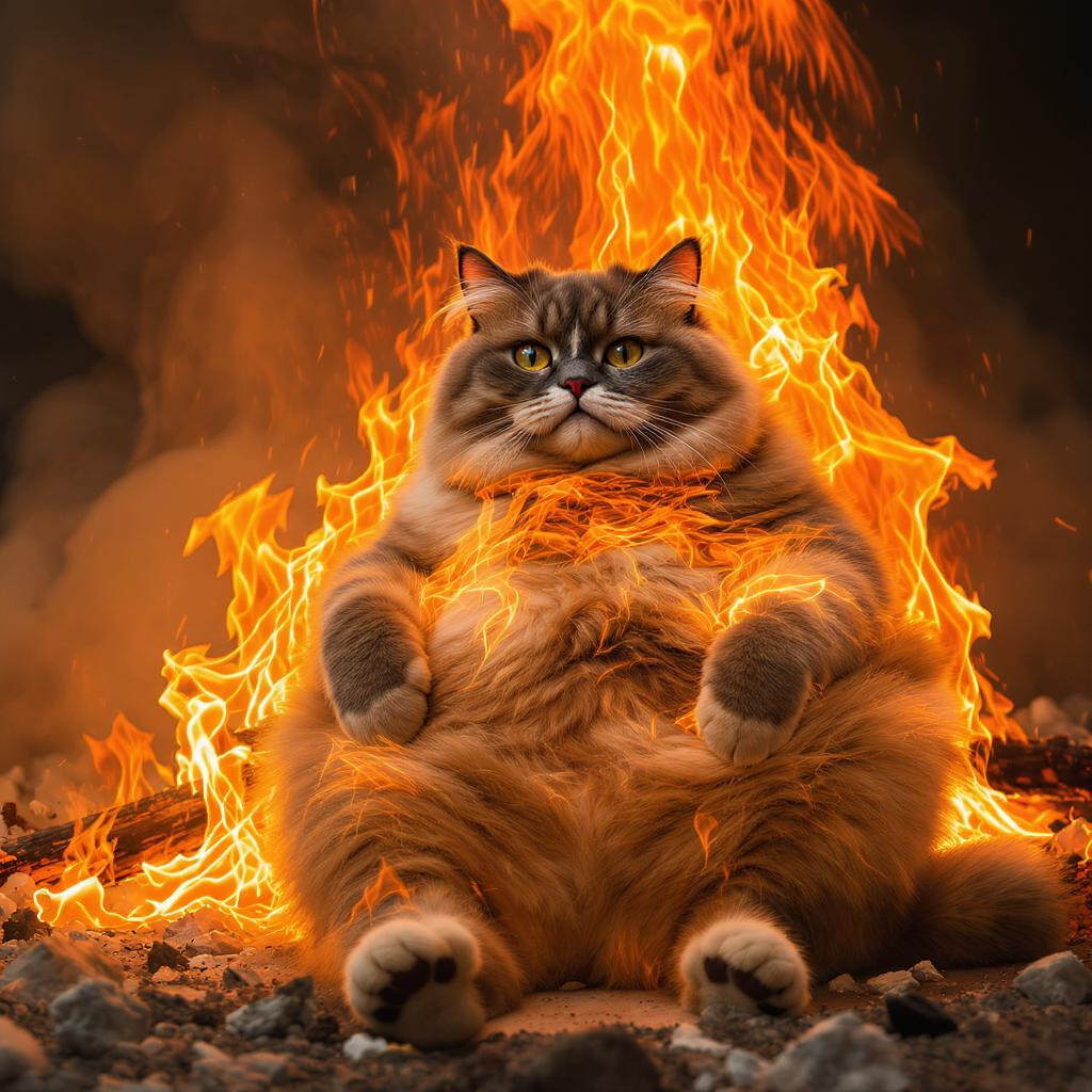 fat cat on fire