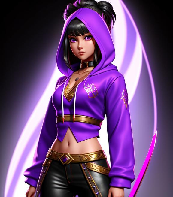 Concept art of a magic warrior human girl with a pur... | OpenArt