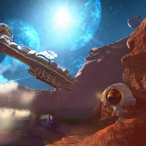 Imagine pc game in space near alien planet with sun