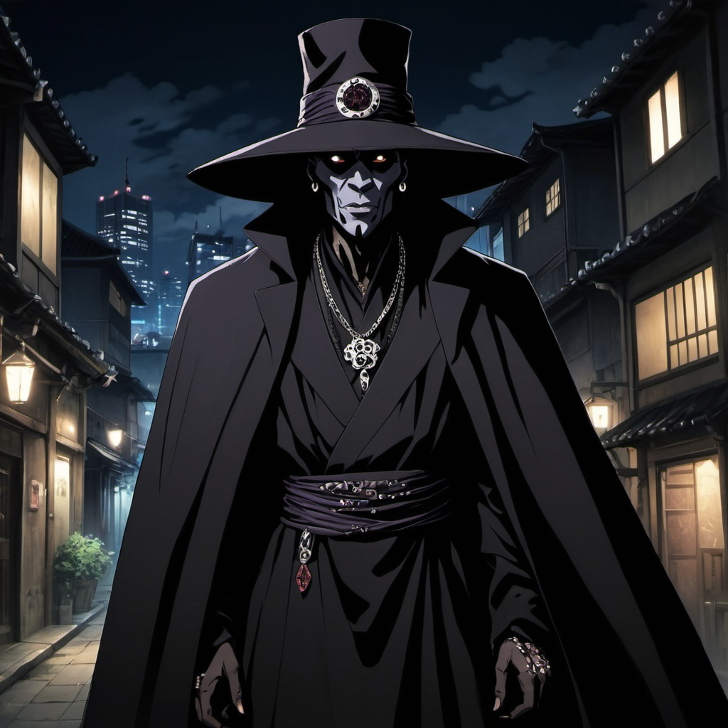 papa legba dressed in a black cloak lurking in the s...