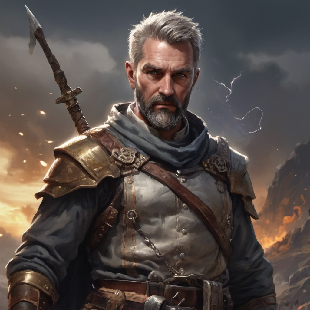 (torso) Male heavy-set mature fit magical halbardier...