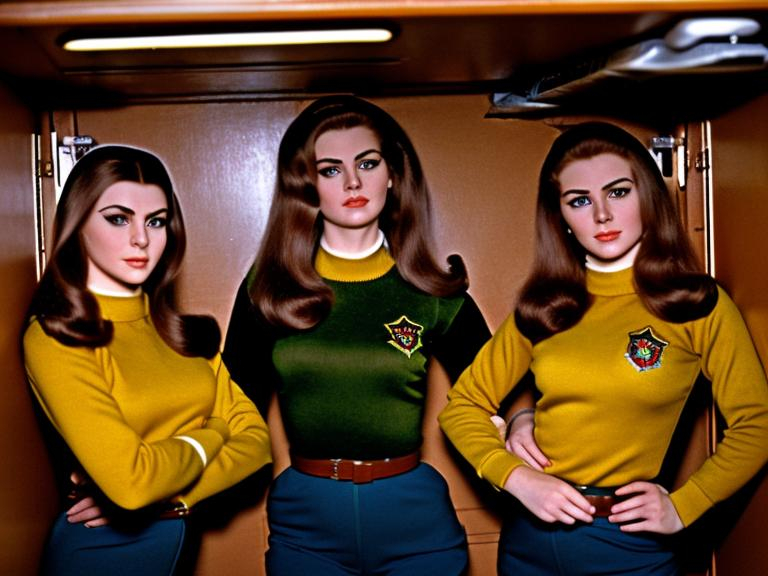 Full body photo of 60's eurospy film operative wome...