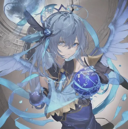 blue sphere, with fly wings