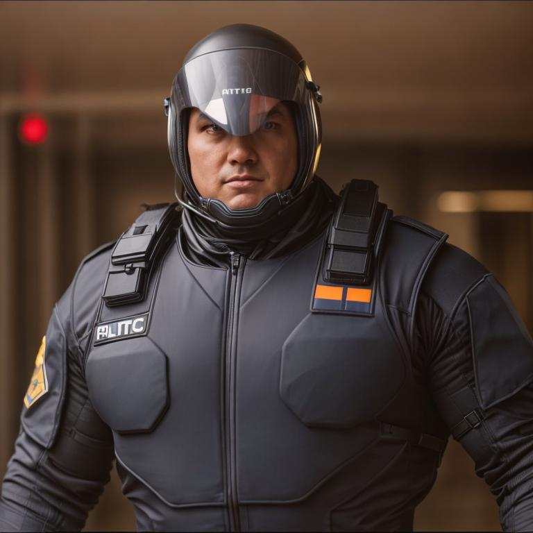 Ultra realistic, human bigg police man, Symetric fac...