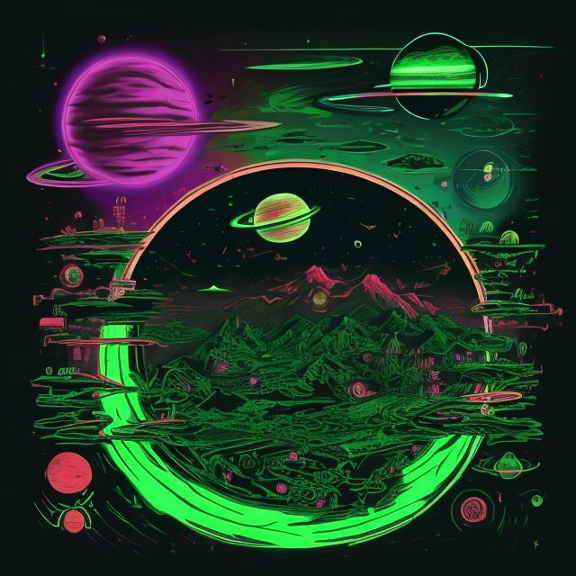 green day, cryptid, neon colors, planets