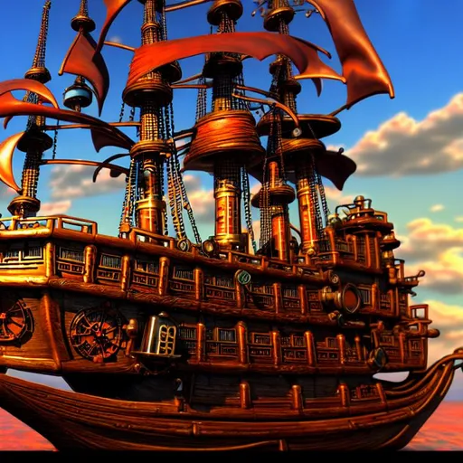 steampunk ship China village 4k HDDR | OpenArt