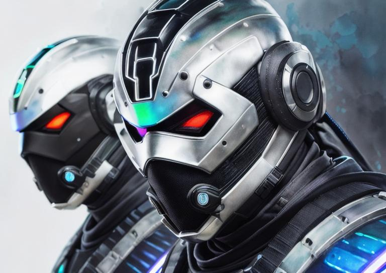 Watercolor portrait of a futuristic neon ninja helm... | OpenArt