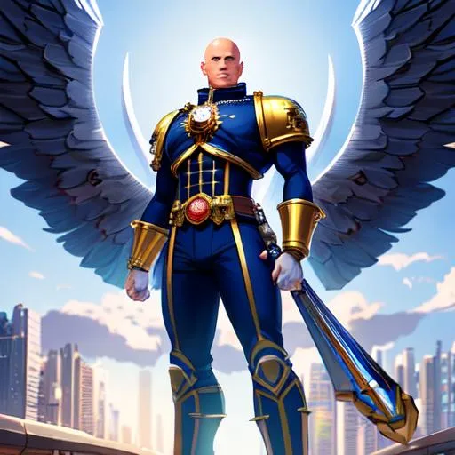 African American male paladin, with golden wings, in... | OpenArt