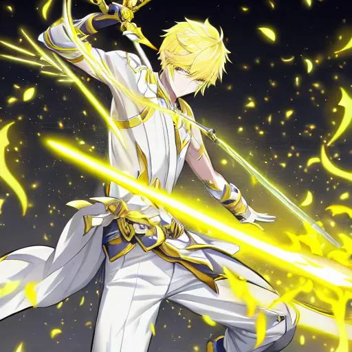 Yellow boy, white, Lighting sword, Lighting, speed | OpenArt