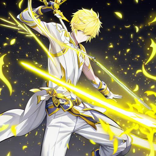 Yellow boy, white, Lighting sword, Lighting, speed | OpenArt