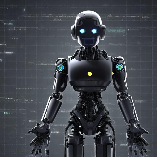 robot, FBI, black, neon, gun in hands