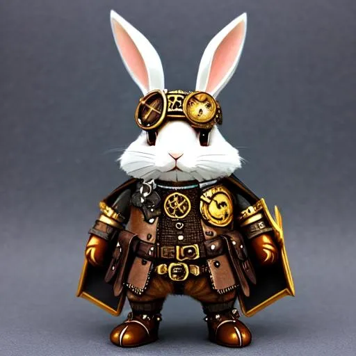 a rabbit wearing steampunk armor | OpenArt