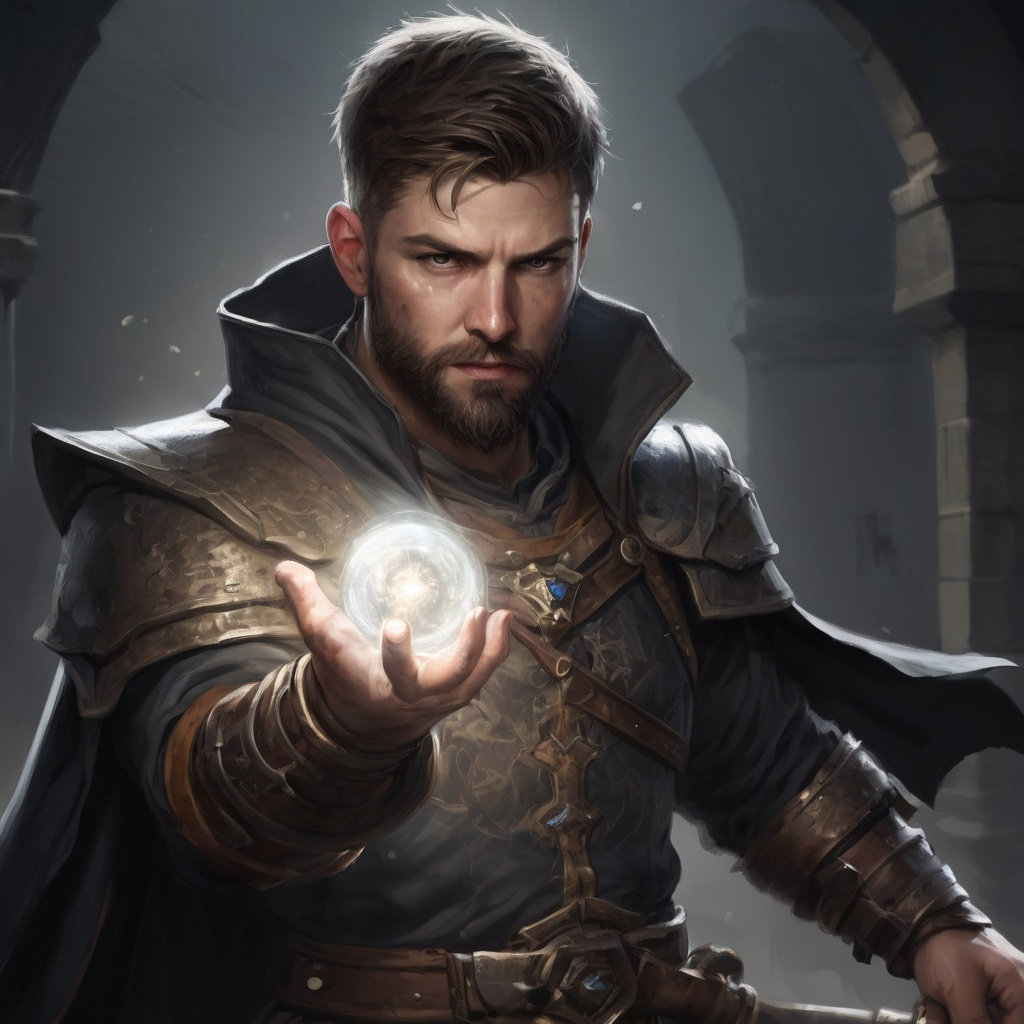 (torso) Male stocky large fit battle-mage with short...