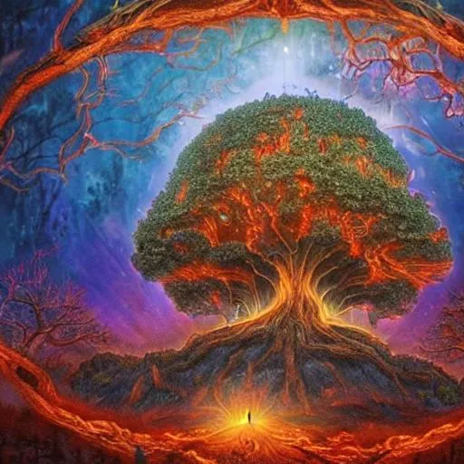 Create a stunning piece of art depicting the Tree of...