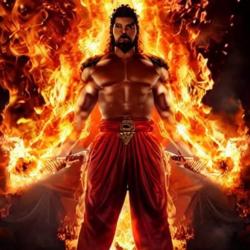 The God of Fire appears as a tall and imposing figur... | OpenArt