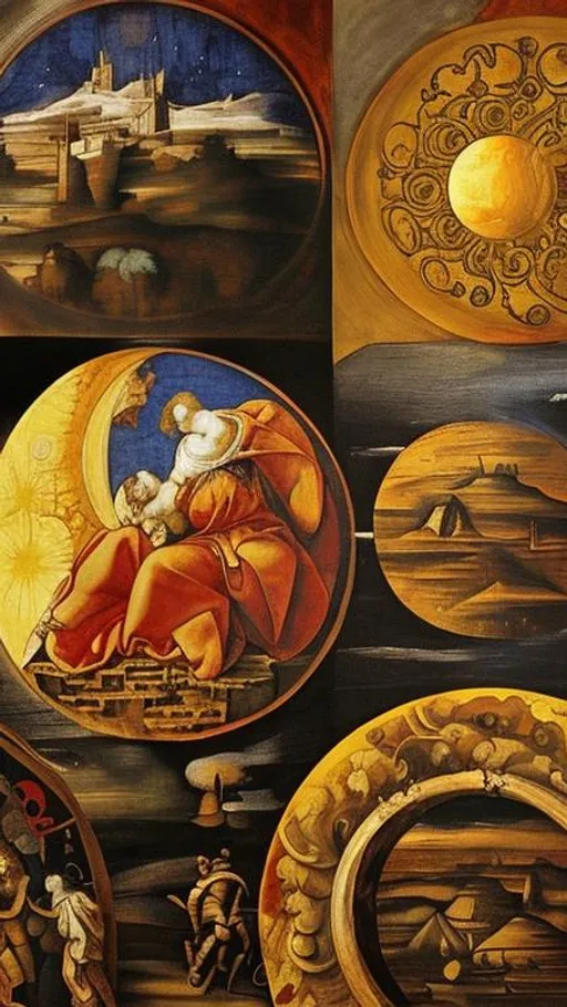 oil, traditional renaissance painted moon and tradit...