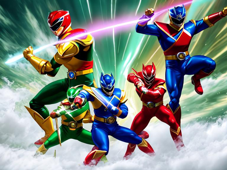 The power rangers fighting monsters | OpenArt