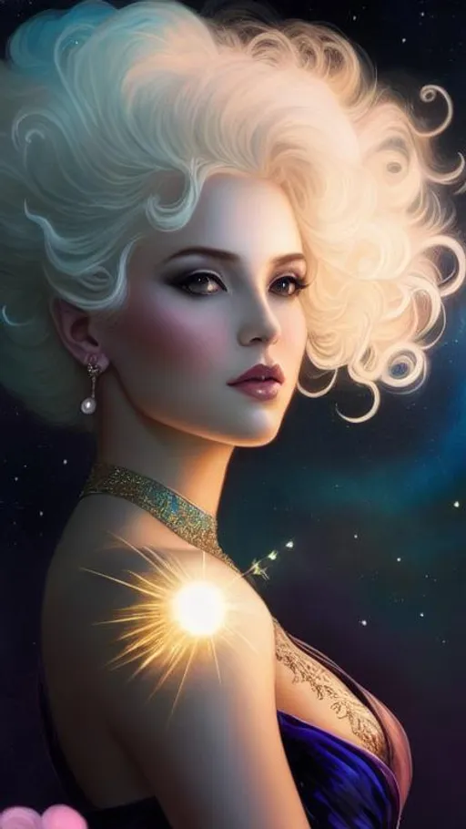 A very beautiful woman with hair made of glowing clo... | OpenArt
