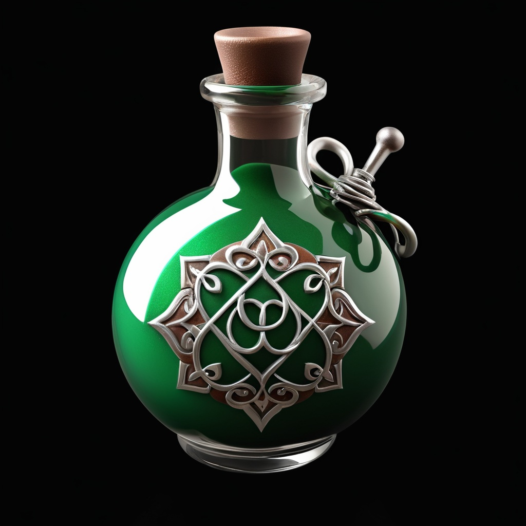 potion of luck, in green and brown and silver