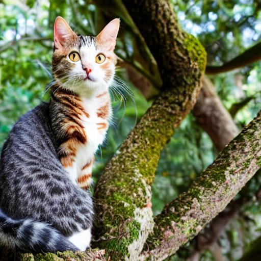 cat sitting on a tree in the forest | OpenArt