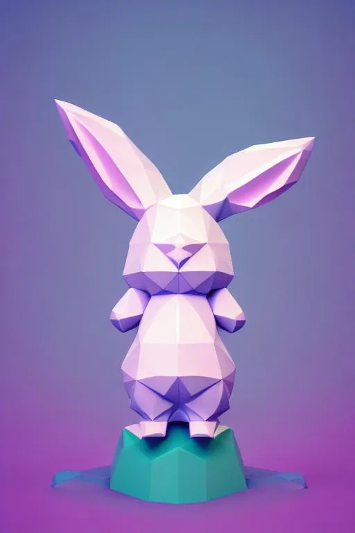 happy kawaii low poly rabbit character in center, 3d... | OpenArt