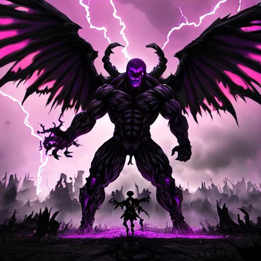 Gigantic Undead Demon, Tiny humans on the ground aro... | OpenArt