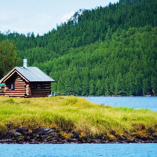 A secluded Scandinavian log cabin by the rocky sea s... | OpenArt