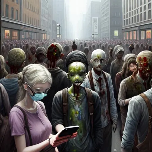 Make a painting of {{people staring into their phone... | OpenArt