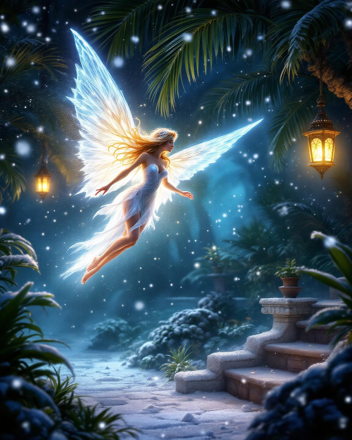 A glowing fairy with delicate wings radiating light...