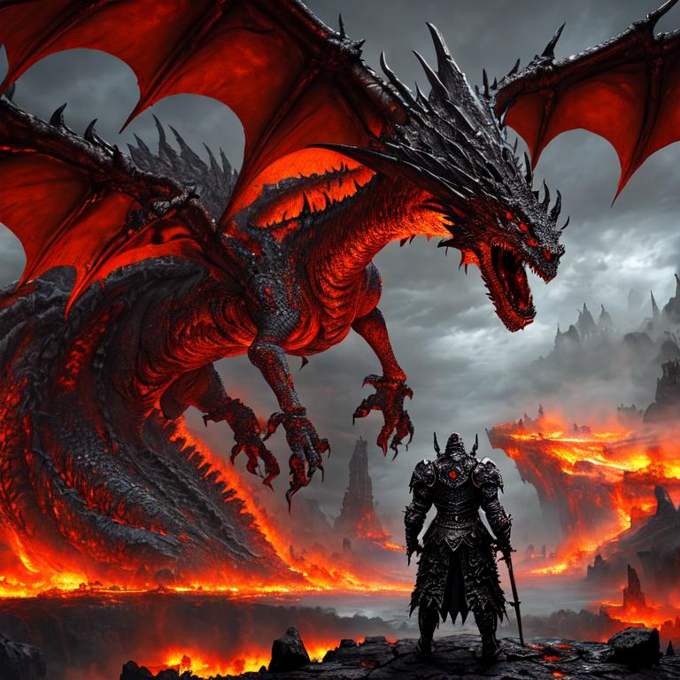 Dark art, giant hellish dragon, artstation, hyperdet...