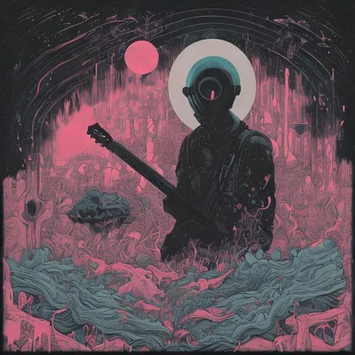 album cover, dark colors, art, shoegaze style