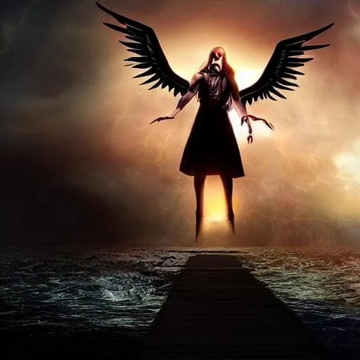long shot, anti-religion, scary angel floating, limi... | OpenArt