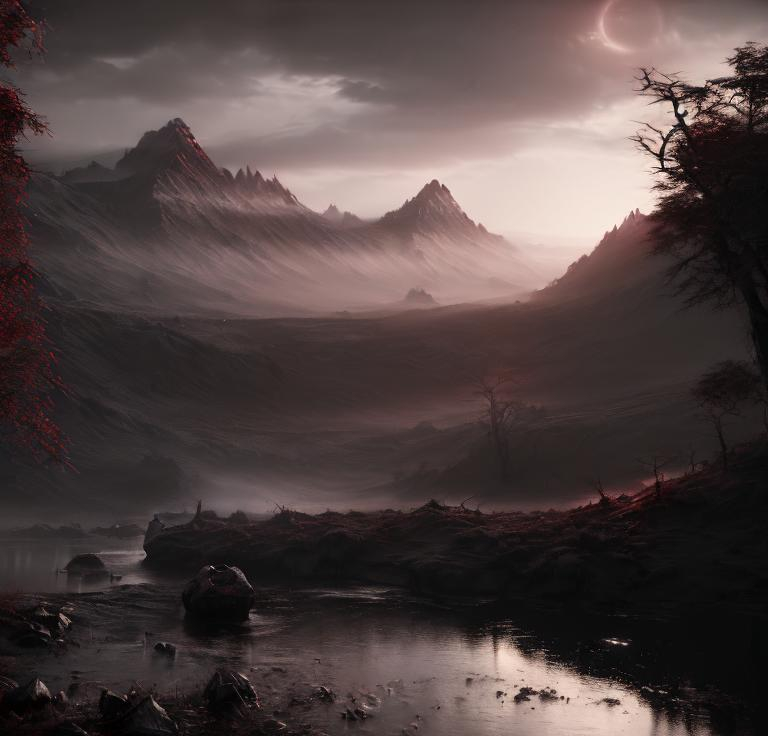 death,landscape,scream,dark,black,fantasy,river with...