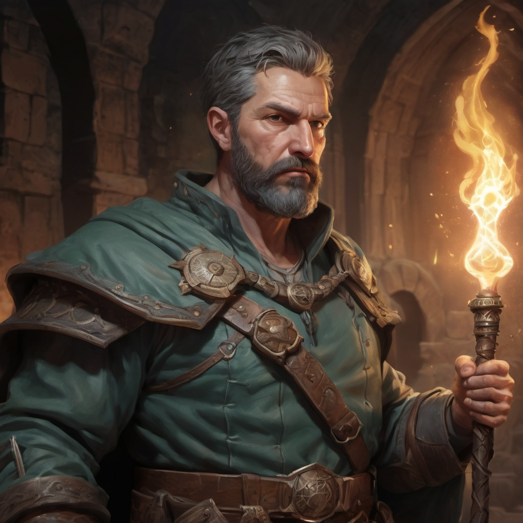 (torso) Male stocky large mature sage with short-cut...