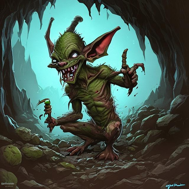 Goblin in a dark cave eats shit | OpenArt