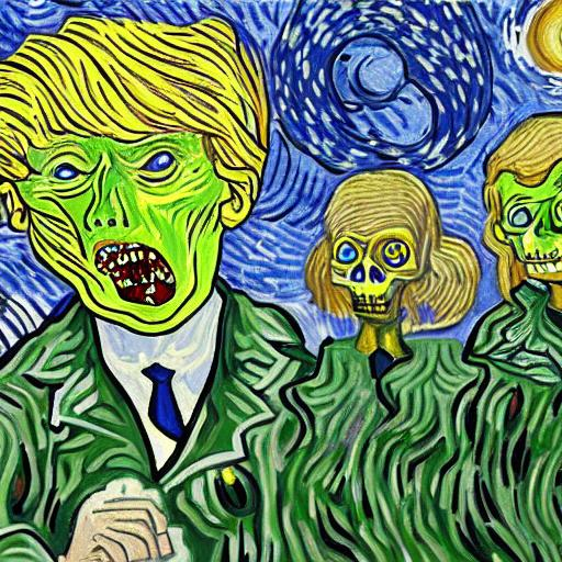 Van Gogh style Donald trump presidential undead zom... | OpenArt