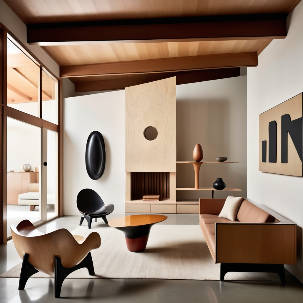 noguchi looking sculpture as a wood console with bot...