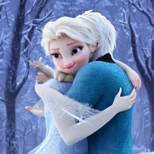 Elsa hugging Jack Frost | OpenArt
