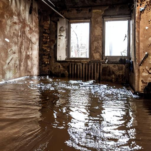 A damp, rusty, peeling, flooded basement | OpenArt