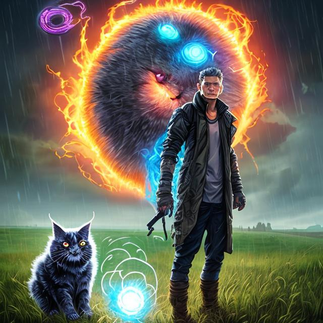 shadowrun netrunner time wizard in a rainy field wit...