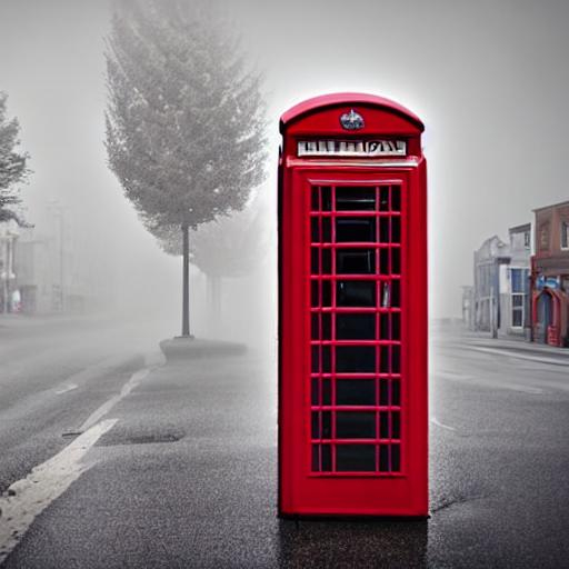 Color splash wide photo of red phone booth in the mi...