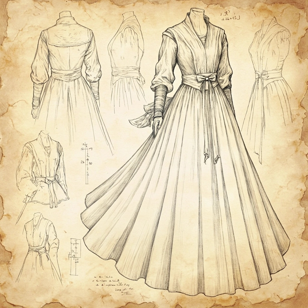 technical drawing of a indian style satin silk weddi...