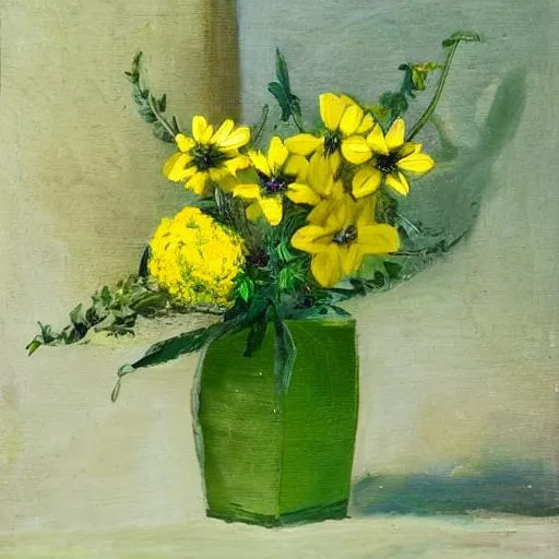 yellow flowers in a green vase | OpenArt