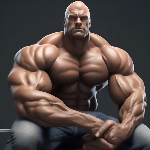 Giant bodybuilder, big beefy muscles, rugged and han...