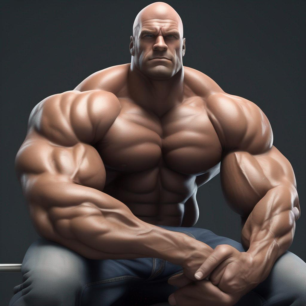 Giant bodybuilder, big beefy muscles, rugged and han...