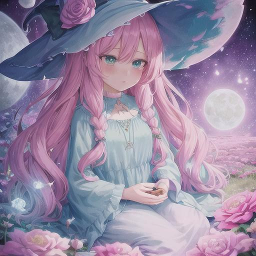 Witch, aesthetic, pastel, beautiful, pink hair,paint... | OpenArt