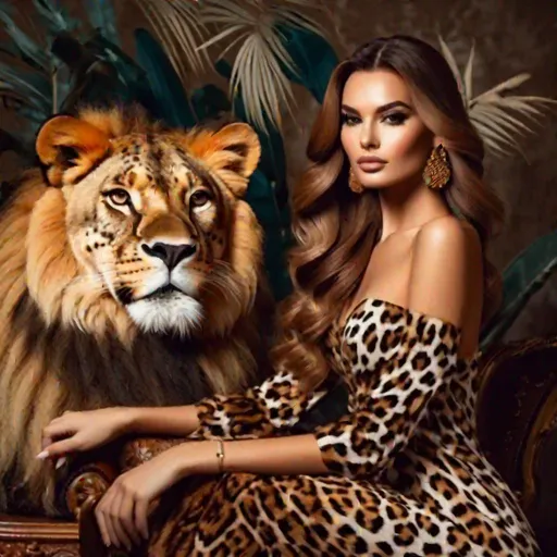 luxury girl in leopard dress with leopard as her pet | OpenArt