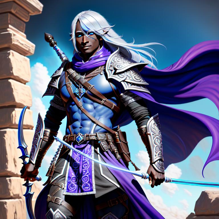 A hyper detailed image of (half-drow male), (Paizo P...