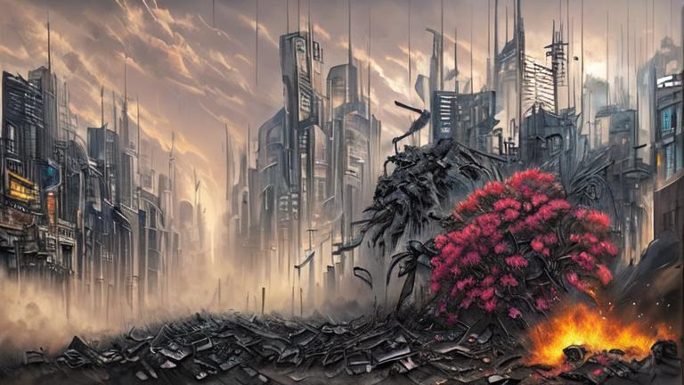 Cyberpunk mechs, Riots in the streets, corporate cor...