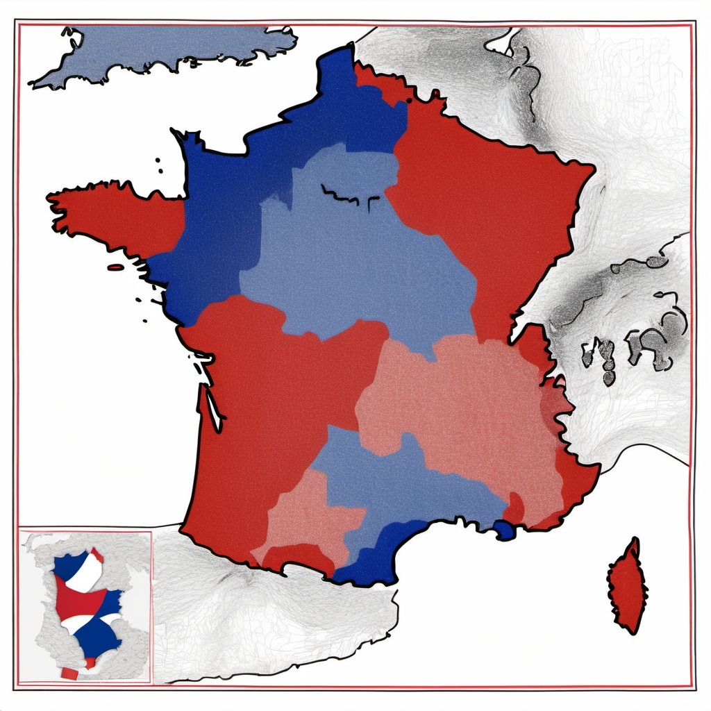 a map of france in red, white and blue